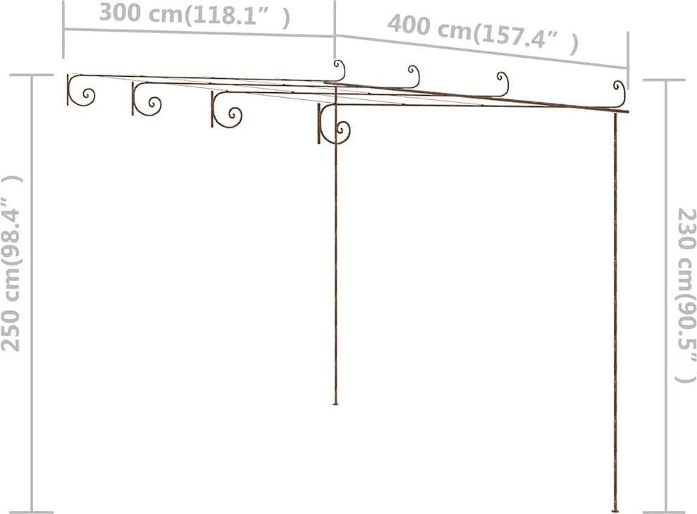 Zahradní pergola hnědá s patinou 4 x 3 x 2,5 m železná 313998