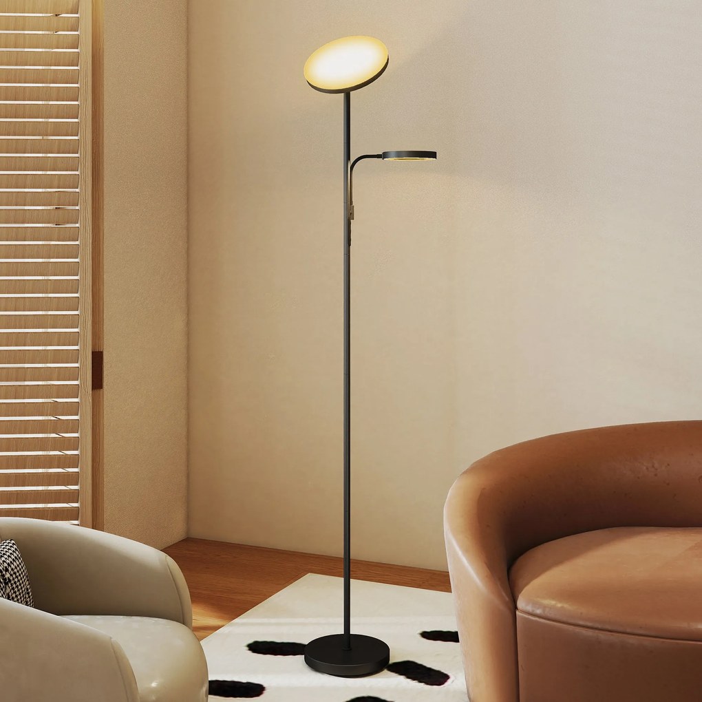 HOMCOM 42W LED Stojací Lampa s Dimmable 2700K-6500K, 4 Režimy Scény, Ovládání na Dálku a Dotykem, Funkce Paměti, Černá | Aosom