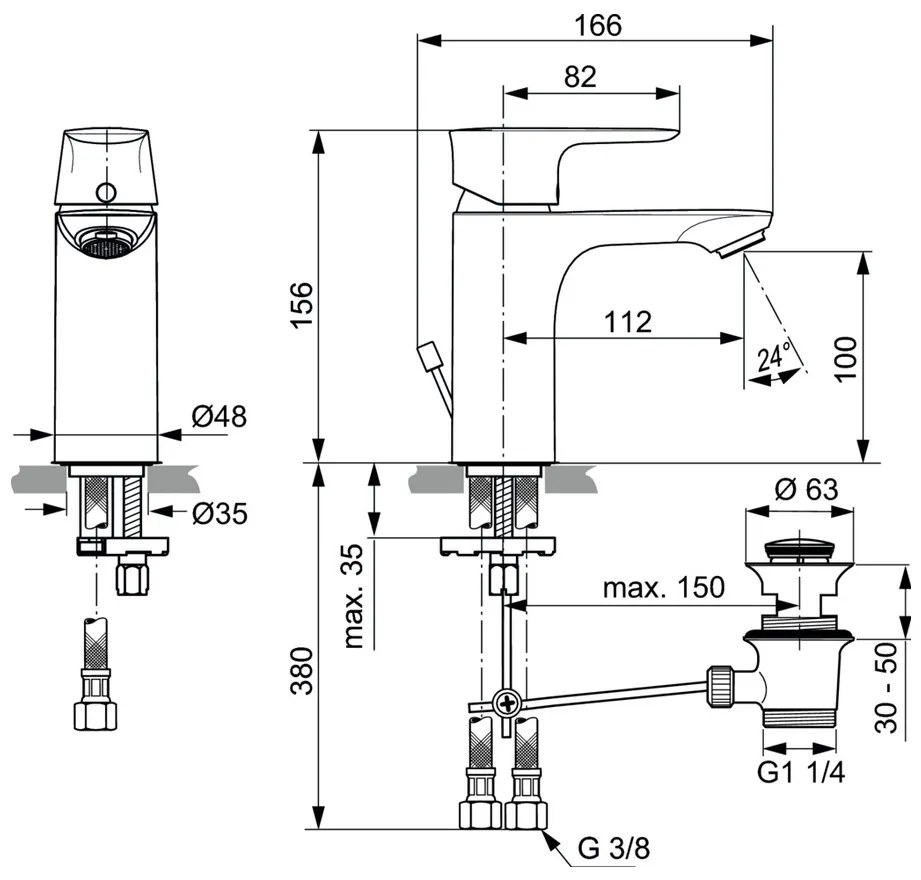 IDEAL STANDARD Connect Air- umyvadlová baterie stojánková, s odt. garniturou (5l / min) A7021AA