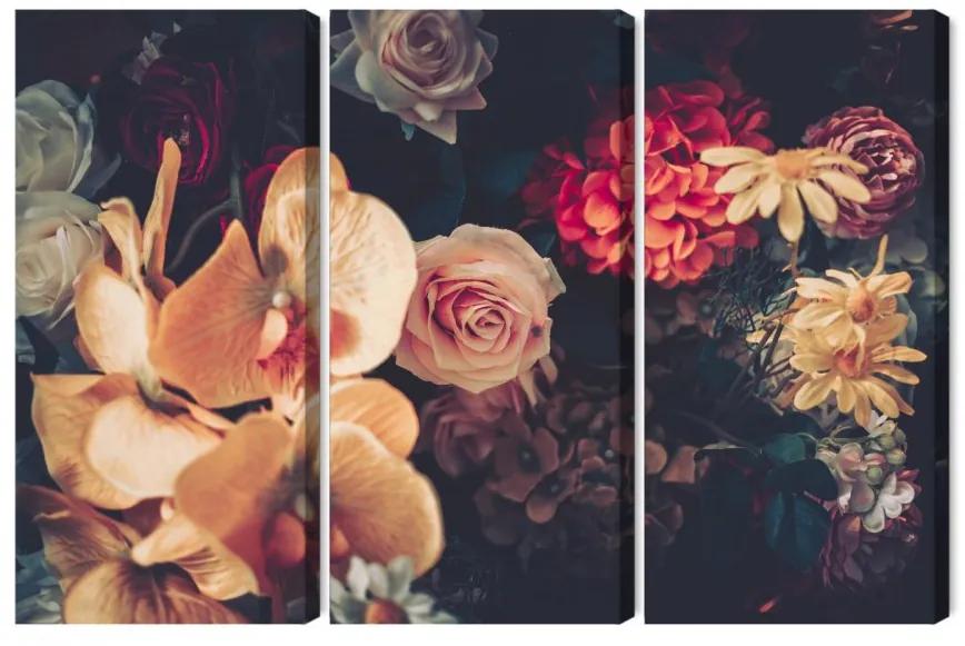 Vícedílný obraz Vícebarevné Květiny Ve Stylu Vintage Nedostatek Nedostatek Plátno Canvas 150x100