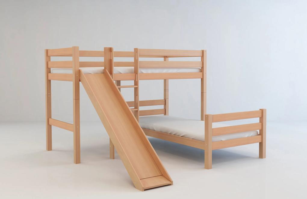 MAXMAX Dětská patrová postel do &quot;L&quot; se skluzavkou z MASIVU BUK - EMIL 200x90cm - přírodní