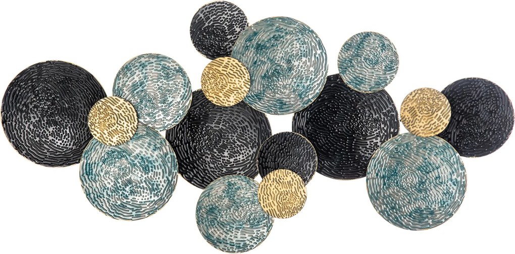 HOMCOM Metalová nástěnná dekorace, 3D nástěnné umění s vyraženým povrchem, Vintage, 133x66cm, Modrá, Černá a Zlatá | Aosom