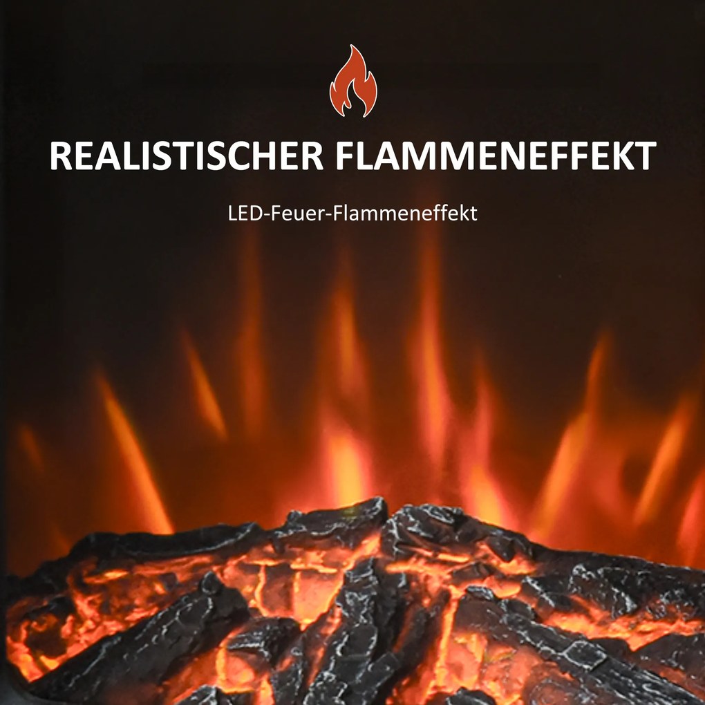 Aosom Elektrický krb s topením, elektrický krb s LED efektem plamene, 1000 W/2000 W dekorativní krb s termostatem, elektrický krbový ohniště, černý