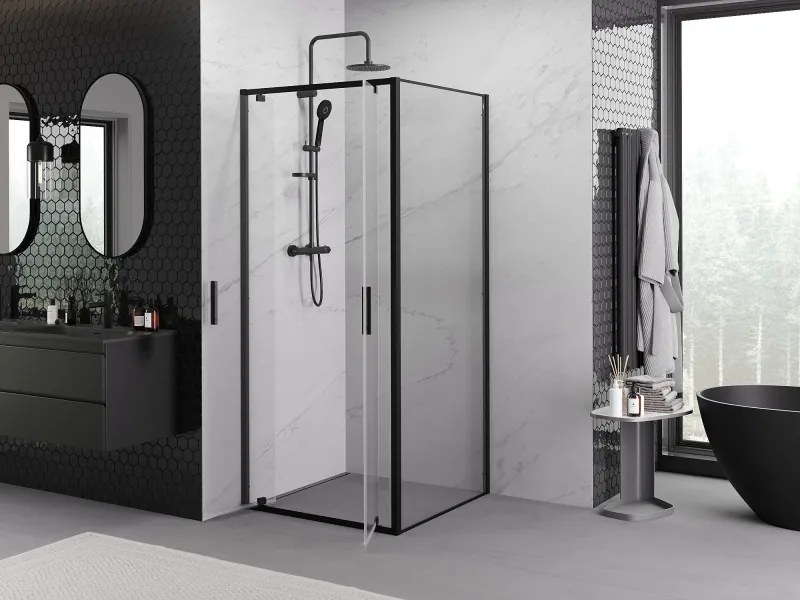 Mexen Exo, výklopná sprchová kabina, dveře 110 cm + boční stěna 110 cm, transparentní sklo, černá, 8182-110-110-70-00