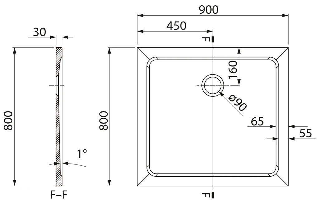 Aqualine Tecmi sprchová vanička 90 x 80 cm obdélníková litý mramor bílá PQ9080