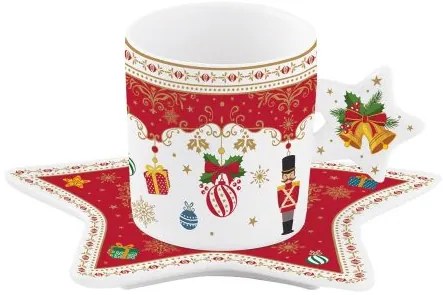 Easy Life Porcelánový šálek a podšálek Christmas Ornaments-175ml