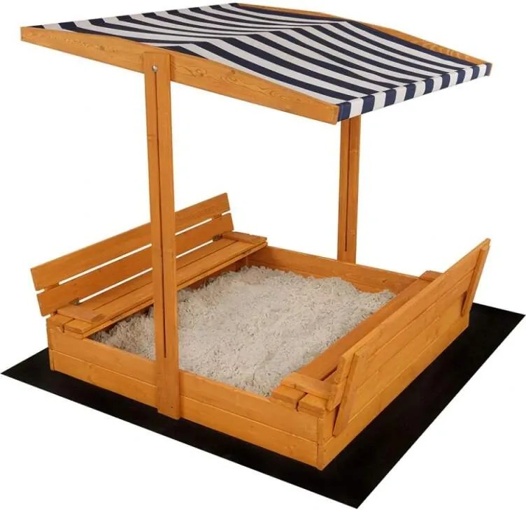 Dětské dřevěné uzavíratelné pískoviště s lavičkami a stříškou Baby Mix 120x120 cm modro-bílé