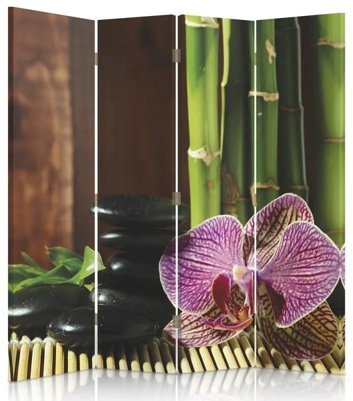 Ozdobný paraván Zen Orchid Bamboo - 145x170 cm, čtyřdílný, klasický paraván