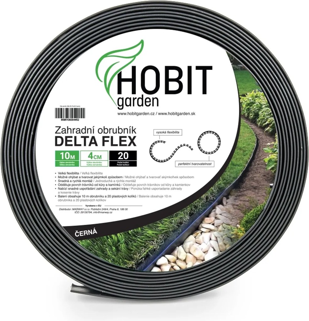 HOBIT garden Zahradní obrubník DELTA FLEX černý 4 cm x 10 m + 20 kotvících hřebů