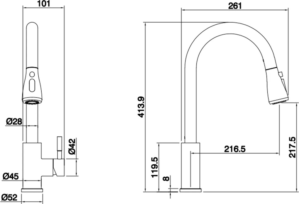 Sapho Sapho, MIKELA stojánková dřezová baterie s výsuvnou sprškou, nikl, 1106-30NK