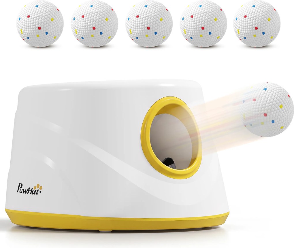 PawHut automatický vrhač míčků pro psy 6–14 m, žlutý
