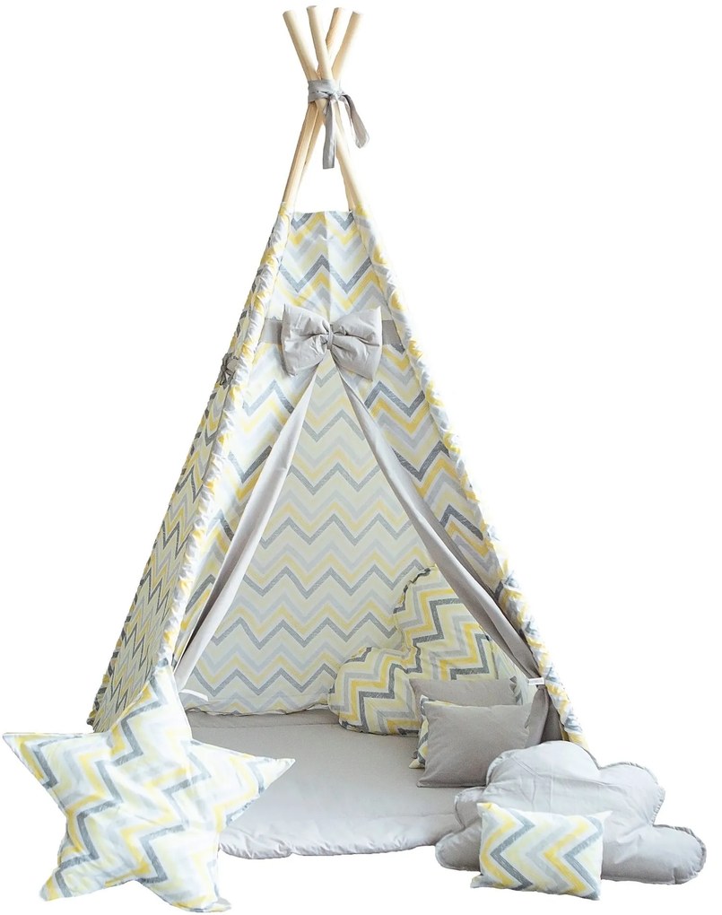 Dětský stan babytýpka teepee cikcak yellow grey