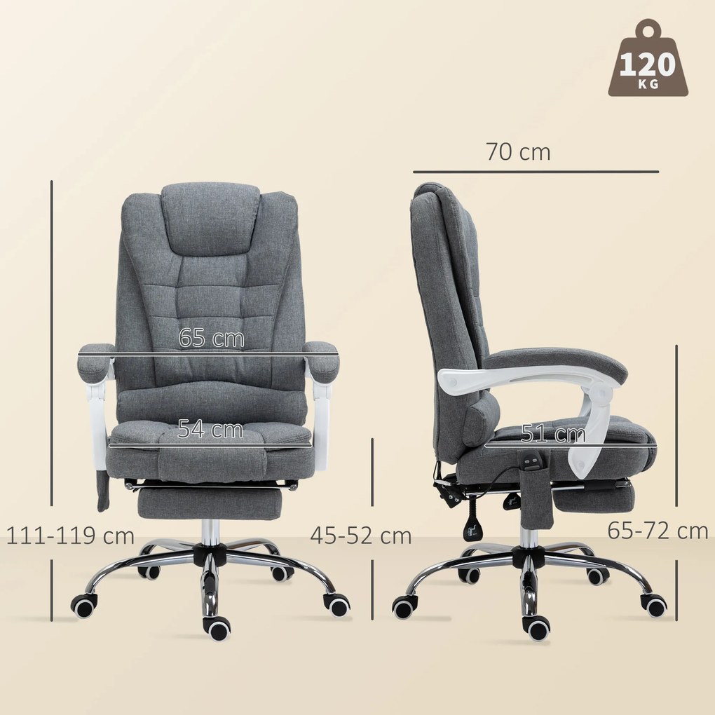 Kancelářská židle Vinsetto s masážní funkcí, výškově nastavitelná, ergonomická kancelářská židle s funkcí polohování, vyhřívání, podnožka