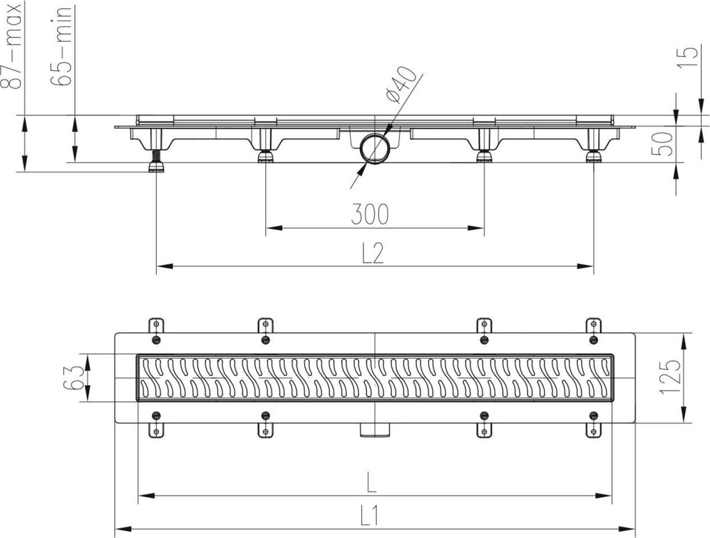 Chuděj Lineární plastový žlab 750mm s nerezovým rámečkem a bočním odtokem d 40, medium lesk