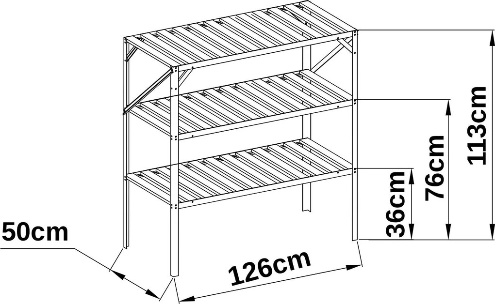 Zahradní regál do skleníku BestBerg BB-GSB3 / 3 police / 126 x 50 x 113 cm / stříbrná