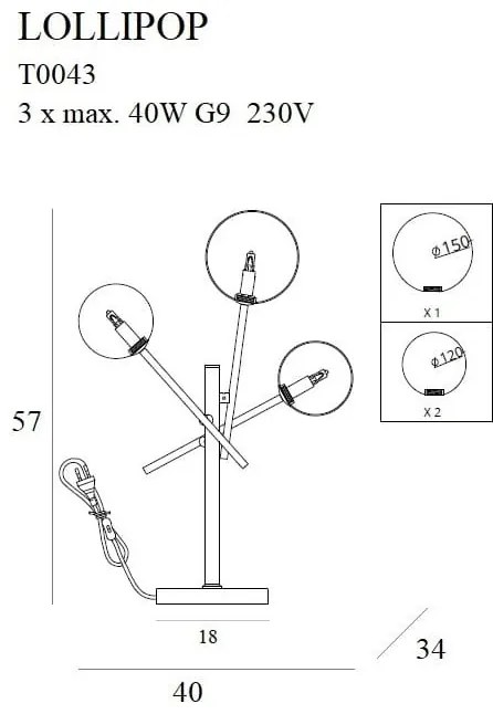 Maxlight T0043 Stolní lampa LOLLIPOP černá + čiré sklo