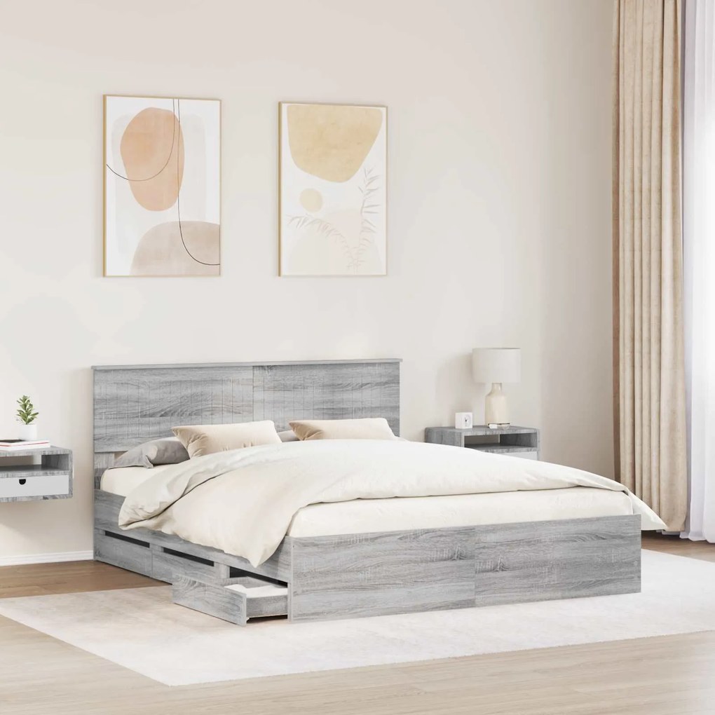 Rám postele s čelo Šedá Sonoma 160 x 200 cm Inženýrské dřevo 3410691