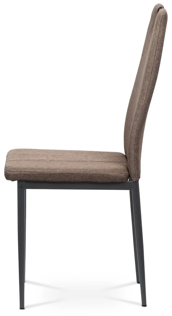 AUTRONIC Jídelní židle, potah hnědá látka, kovová čtyřnohá podnož, antracitový matný lak