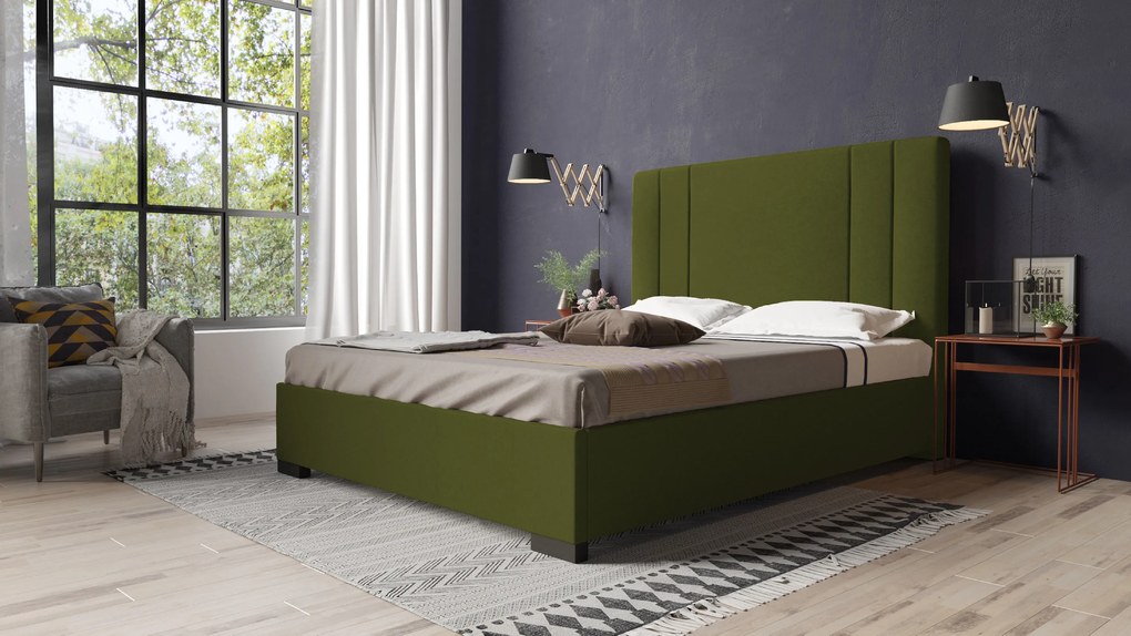 Eka Čalouněná postel Berry - Riviera 140x200 cm Barva látky Riviera: Bordo červěná (59), Úložný prostor: S dřevěným rámem úložného prostoru