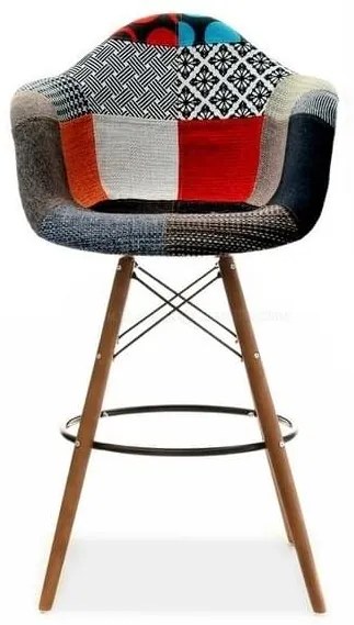 design4life Barová židlička-křeslo MERLOTE patchwork-ořech