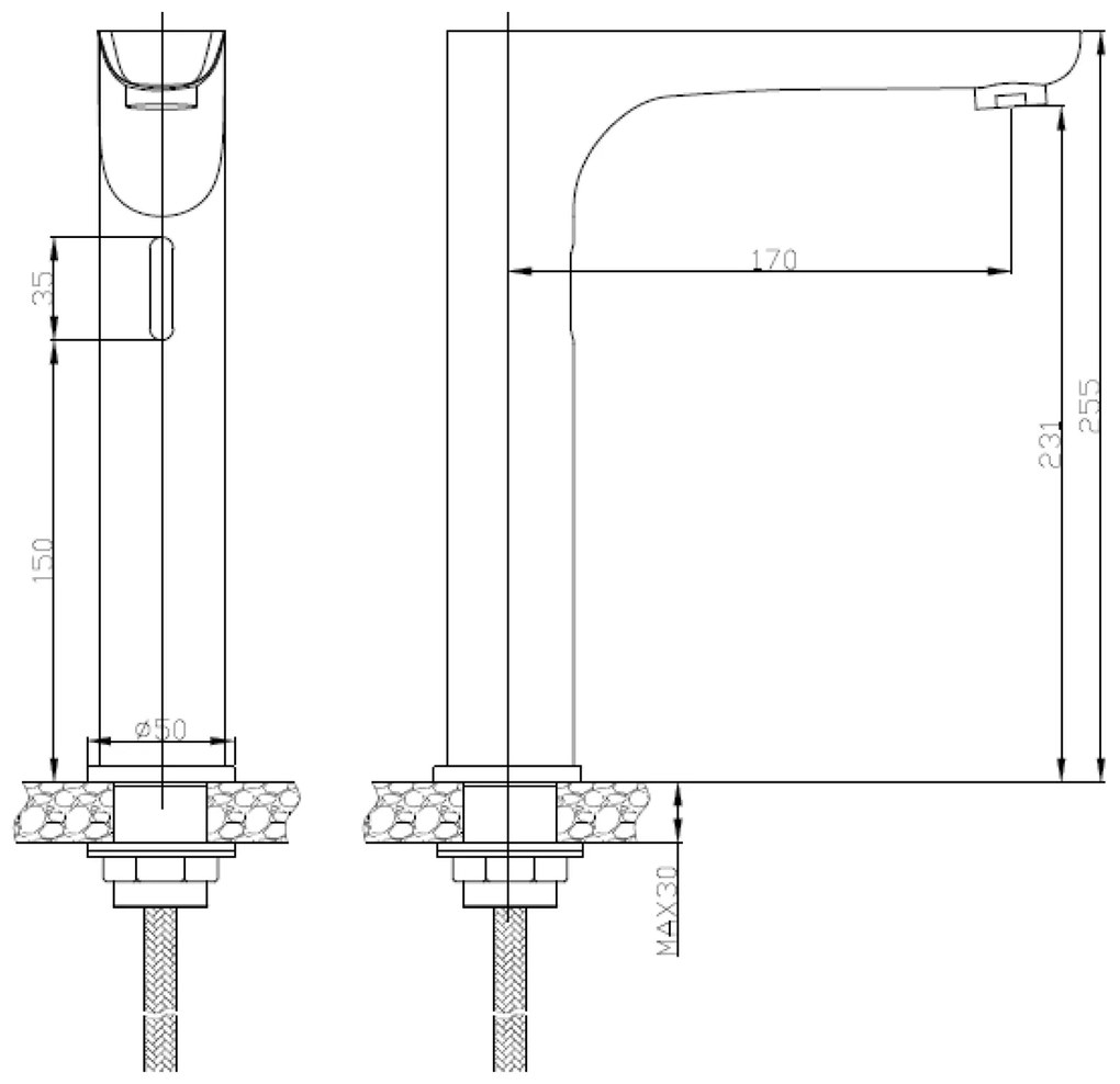 Sapho senzorová vysoká stojánková baterie 230V AC/6V DC (4xAA), chrom BT.ES6500