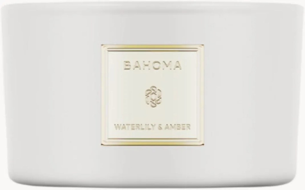 Ručně vyráběná vonná svíčka se třemi knoty Waterlily & Amber (neroli, růže, santalové dřevo)