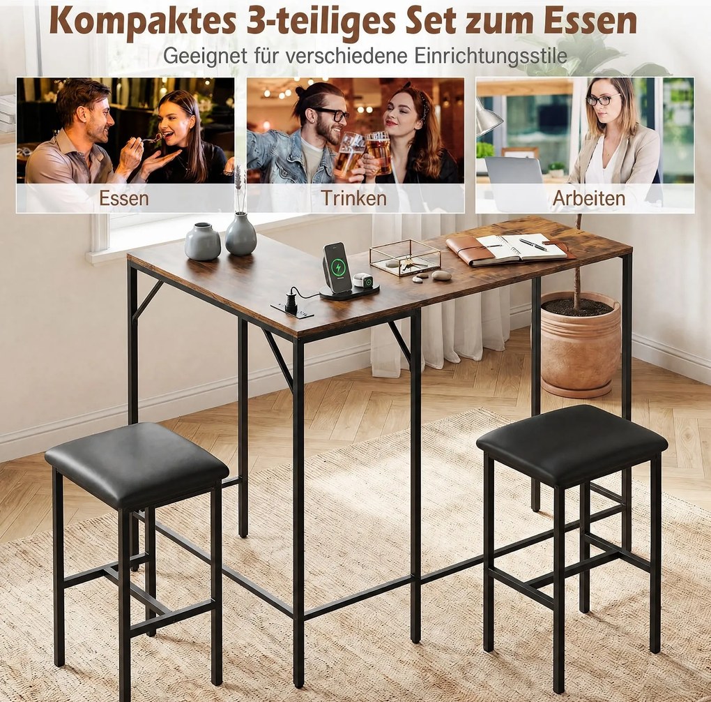 Costway Barový stolní set s 2 barovými židlemi, barový stůl