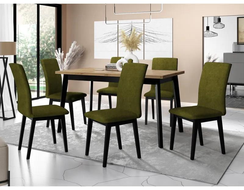 Jídelní stůl se 6 židlemi AL23, Barva dřeva: dub artisan - L, Potah: 25x - Paros 2, Barvy nožiček: černá