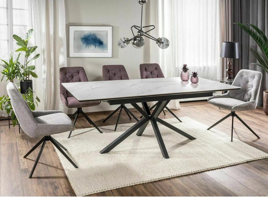 Rozkládací jídelní stůl Logan 160/200 cm keramika bílý mramor/černý