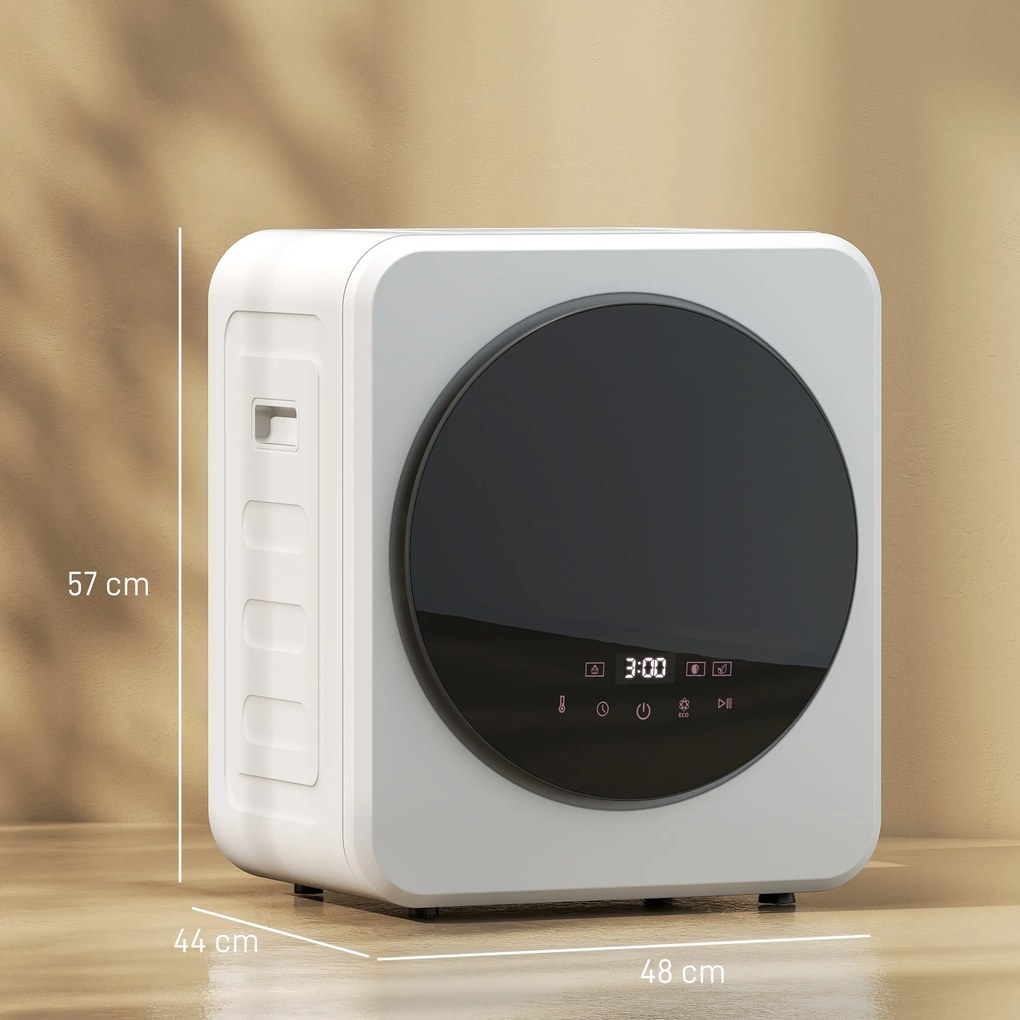 HOMCOM Sušička prádla s odsáváním vzduchu, sušička prádla s předním plněním a bubnem z nerezové oceli, příkon 800 W, kompaktní, volně stojící, bílá