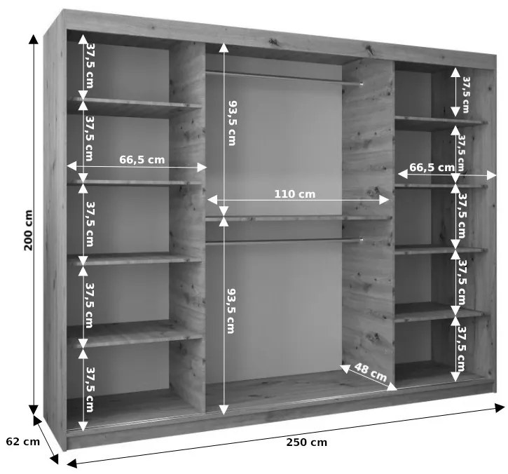 Šatní skříň 250 cm Eclipse (bílá matná + dub sonoma). 1063444