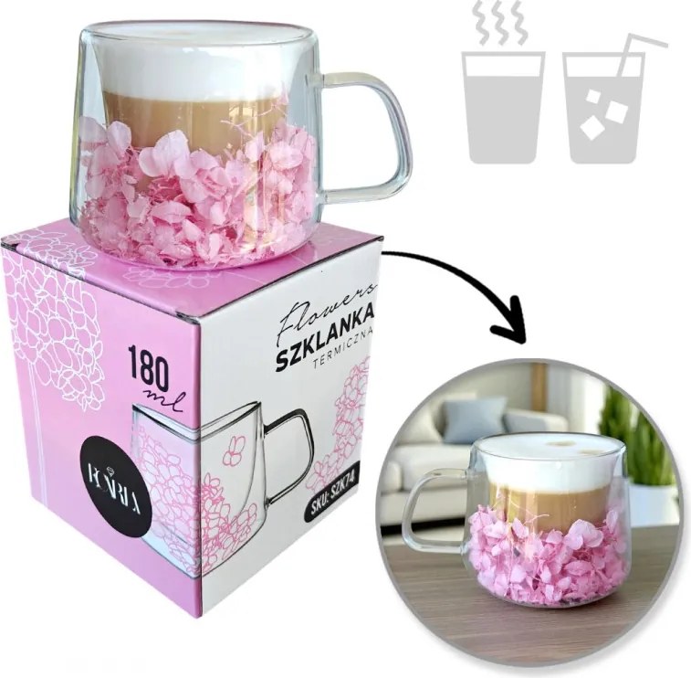 Flamenco Mystique Světle růžové termální sklo s hortenzií - 180 ml, 1 ks | 74 SZK