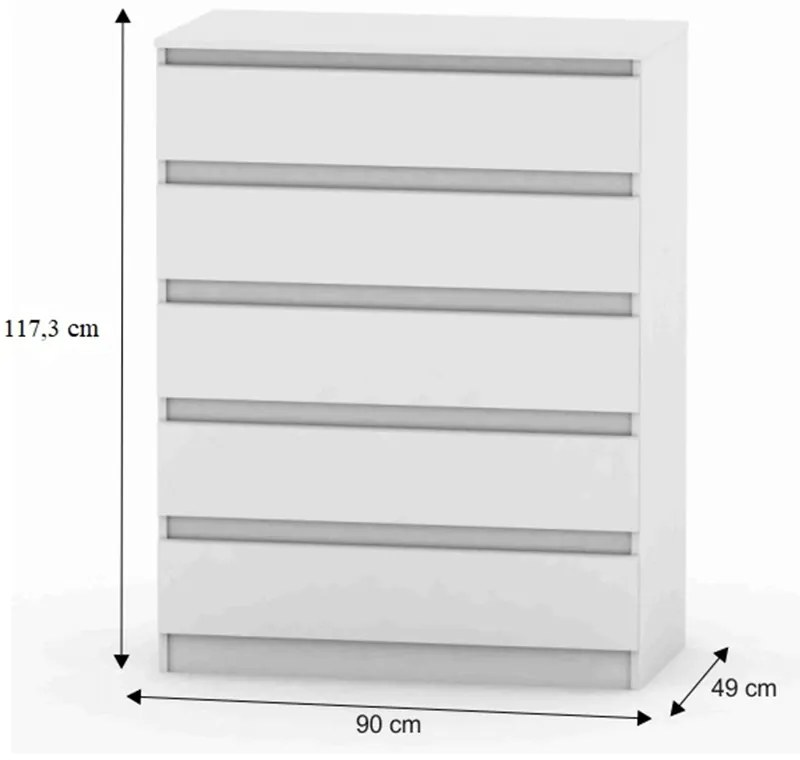 Kondela 5 šuplíková komoda, bílá, HANY NEW 005