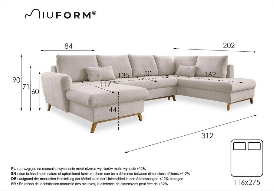 Tmavě šedá rozkládací pohovka do "U" Miuform Scandic Lagom, pravý roh