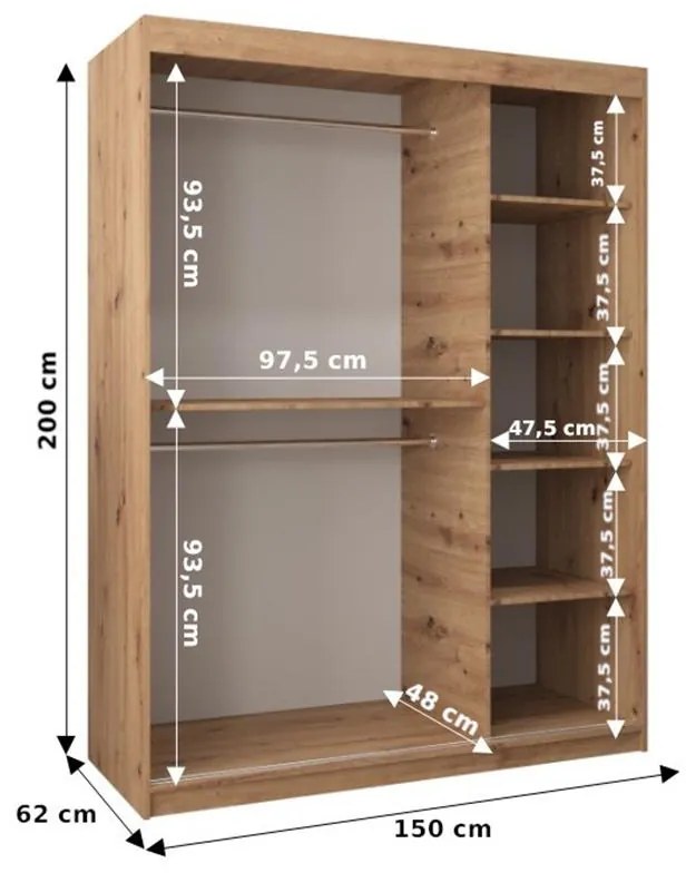 Šatní skříň Tokyo 1 | 150 cm | bílá/černá