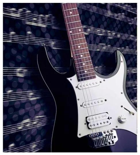 DIMEX | Vliesová fototapeta na zeď Elektrická kytara MS-3-0304 | 225 x 250 cm | fialová, bílá, hnědá