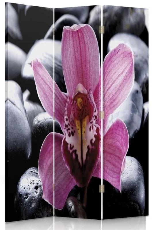 Ozdobný paraván Zen Flower Pink - 110x170 cm, třídílný, obustranný paraván 360°