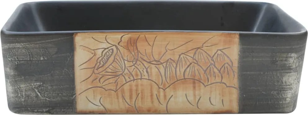 Umyvadlo na desku černé a hnědé obdélník 46x35,5x13 cm keramika 155076