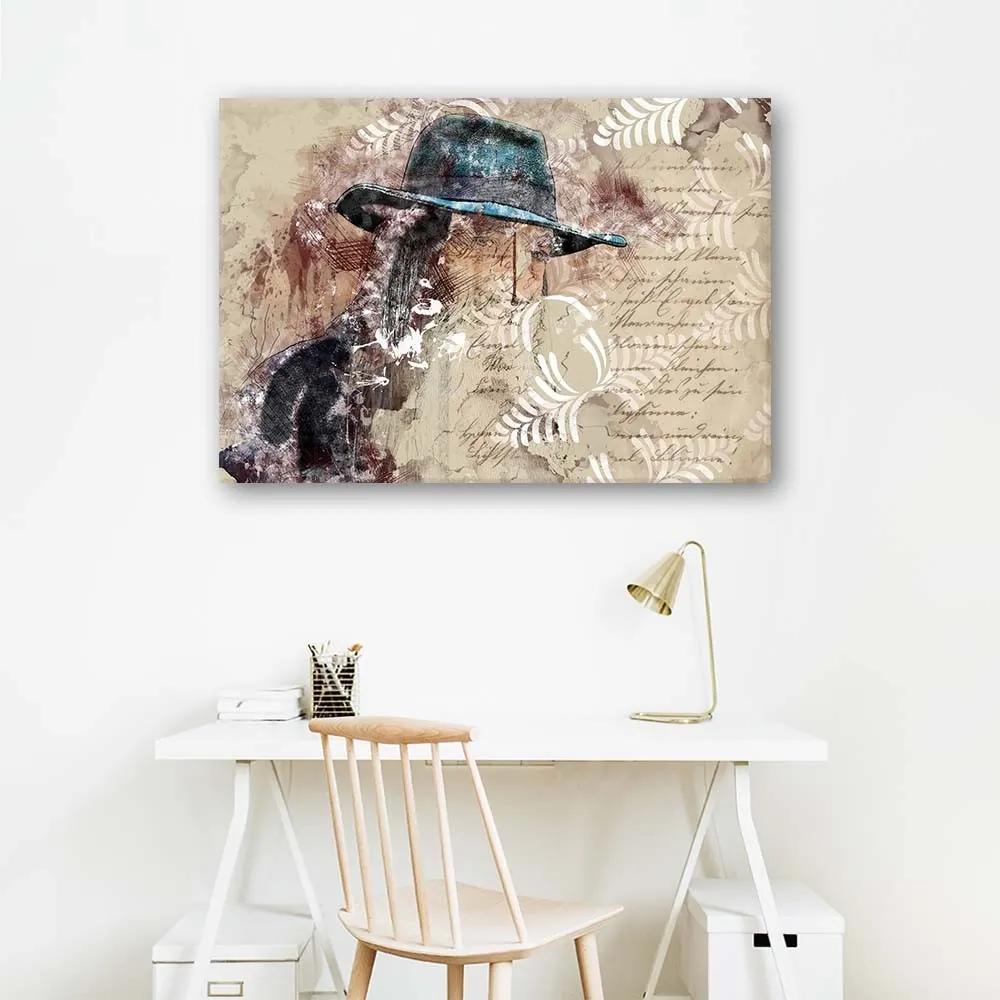 Obraz na plátně Žena s kloboukem vintage - 120x80 cm
