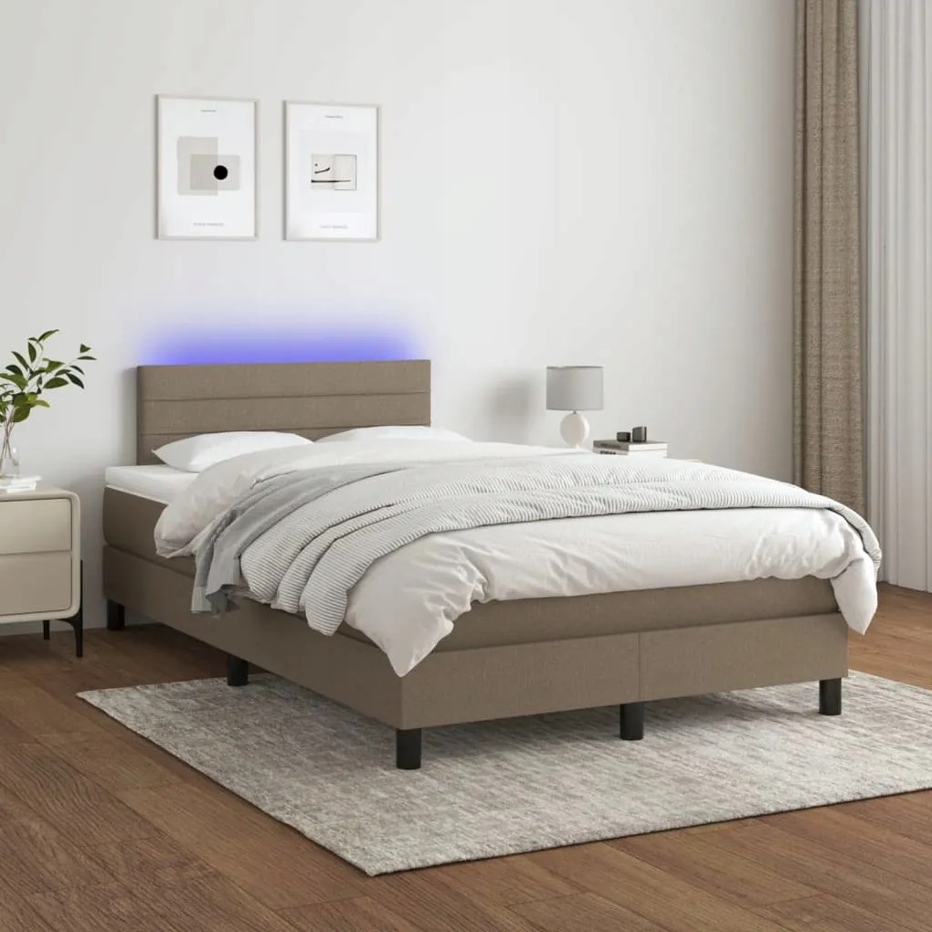 Box Spring Postel S Matrací A Led Textil Taupe vodorovné pruhy 120 x 200