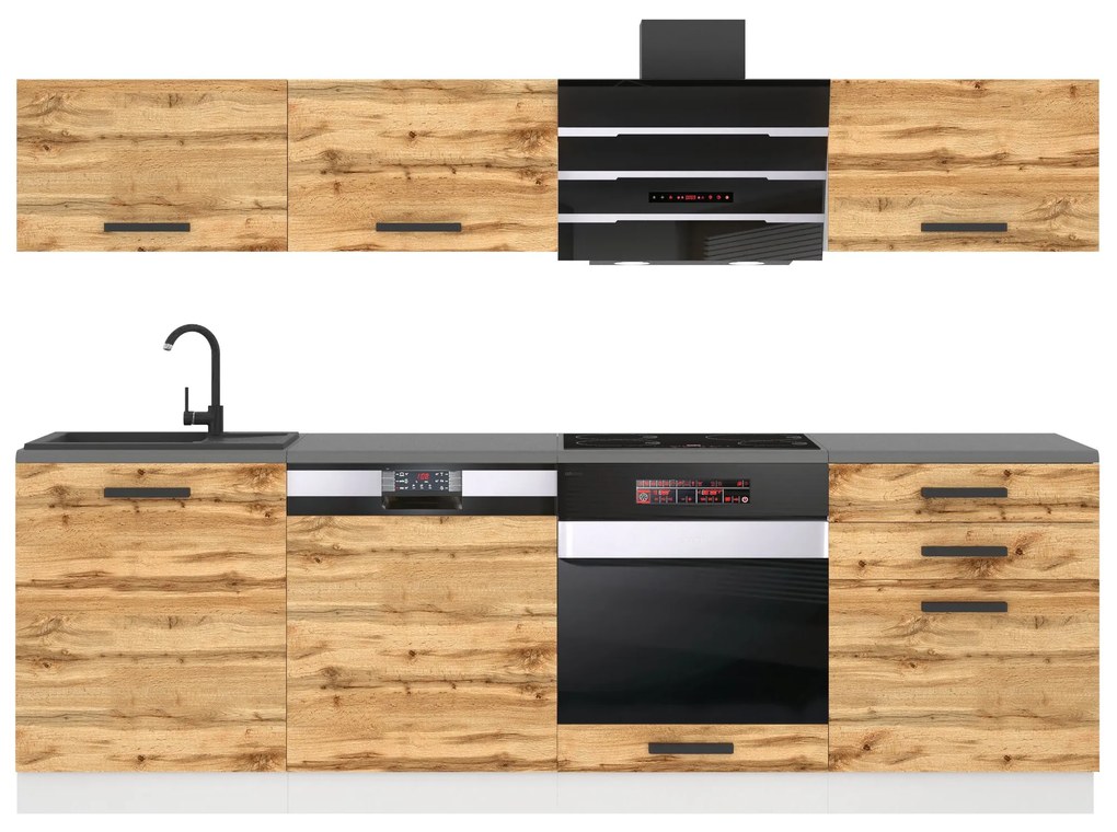 Kuchyňská linka Belini Premium Full Version 240 cm dub wotan s pracovní deskou LINDA