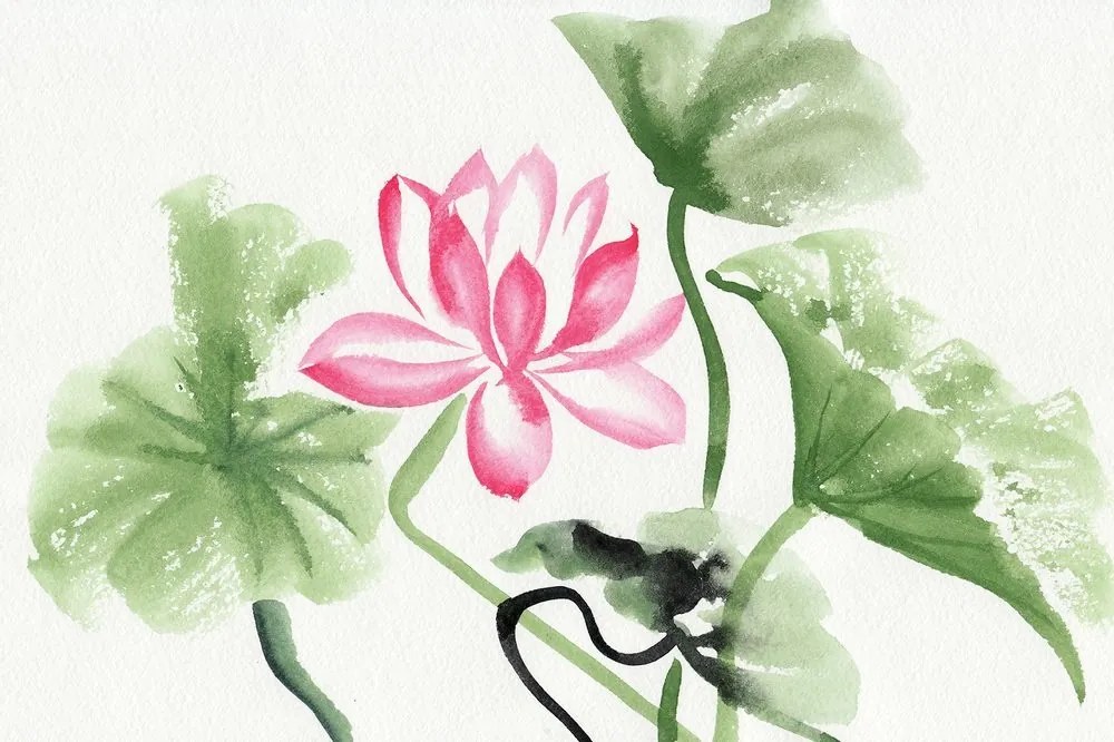 Samolepící tapeta akvarelový lotosový květ - 225x150 cm