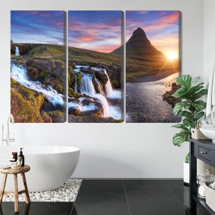 Vícedílný obraz Kirkjufell Hora S Vodopády Nedostatek Nedostatek Přírodní plátno 150x100