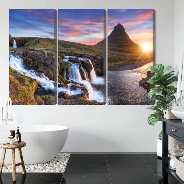 Vícedílný obraz Kirkjufell Hora S Vodopády Nedostatek Nedostatek Přírodní plátno 180x120
