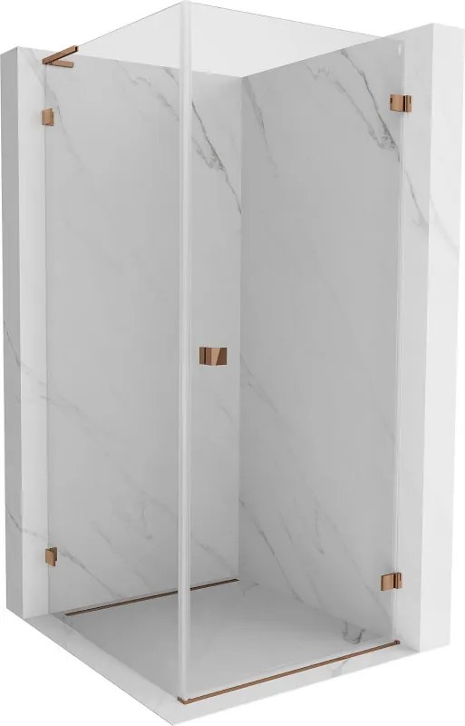 Mexen Lunar-B L výklopný sprchový kout pravý 80 x 80 cm, čiré sklo, růžové zlato, 832L-080-080-60-00-P