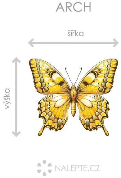 Žlutý motýl textilní přelepitelná samolepka na zeď arch 45 x 39 cm