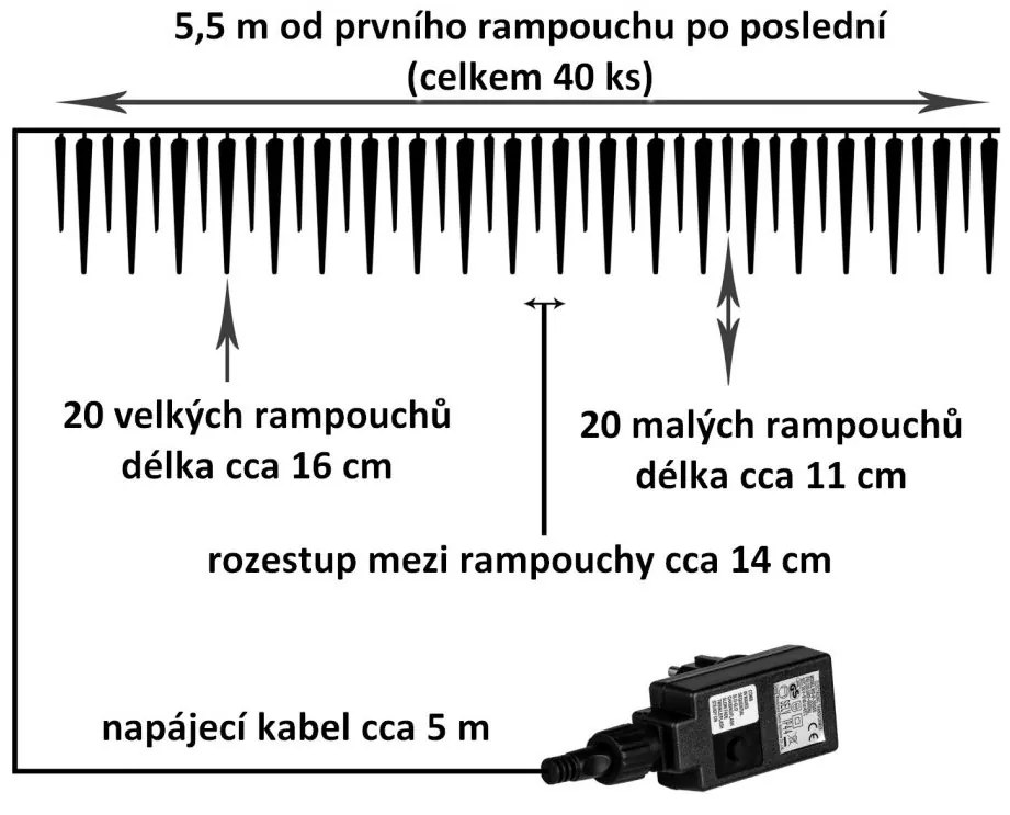 VOLTRONIC® 59790 Vánoční dekorativní osvětlení - rampouchy - 40 LED studená bílá + ovladač