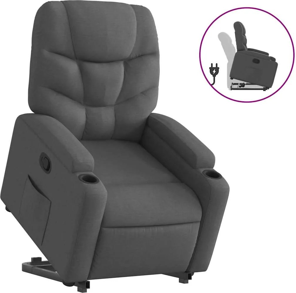 Zvedací polohovací křeslo tmavě šedé textil 3204597