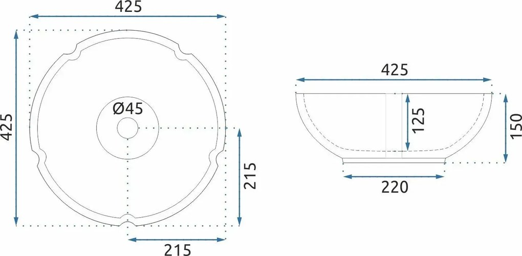 Rea Sevilla, umyvadlo na desku 425x425x150 mm, modrá-bílá, REA-U7505