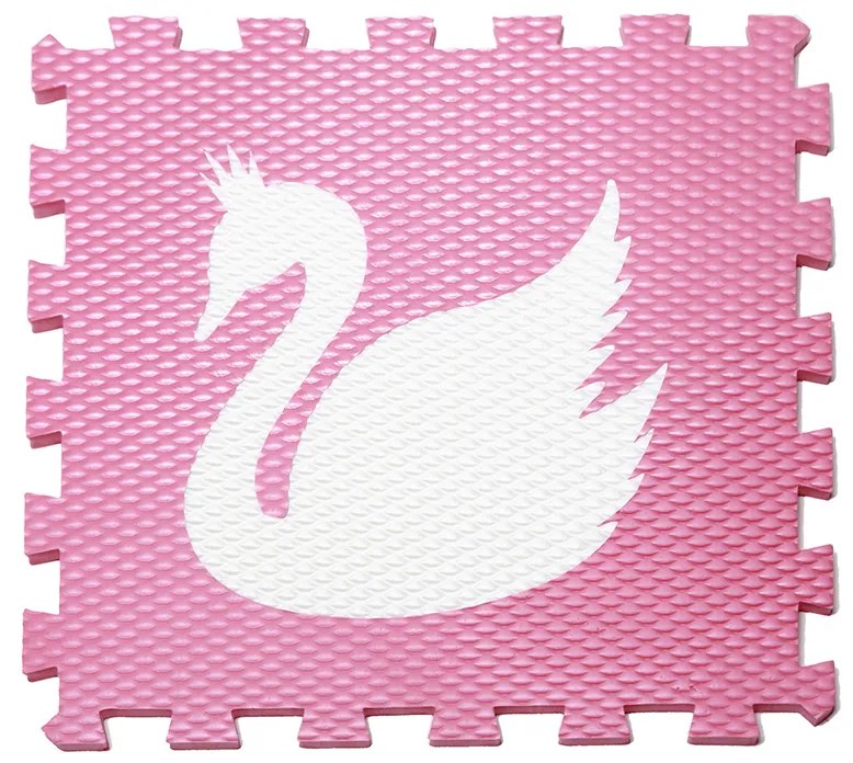 Vylen Pěnové podlahové puzzle Minideckfloor Labuť  Bílý s růžovou labutí 340 x 340 mm